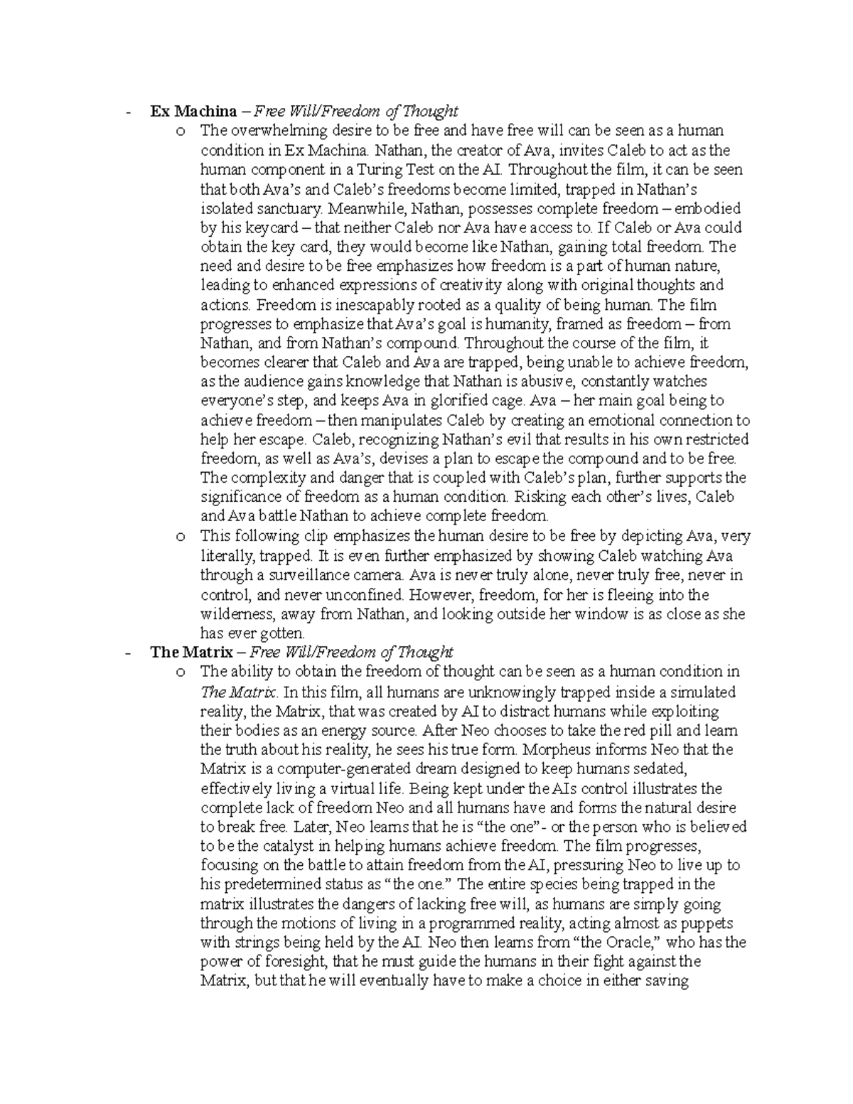 Ex Machina:The Matrix- Final - Ex Machina – Free Will/Freedom of ...