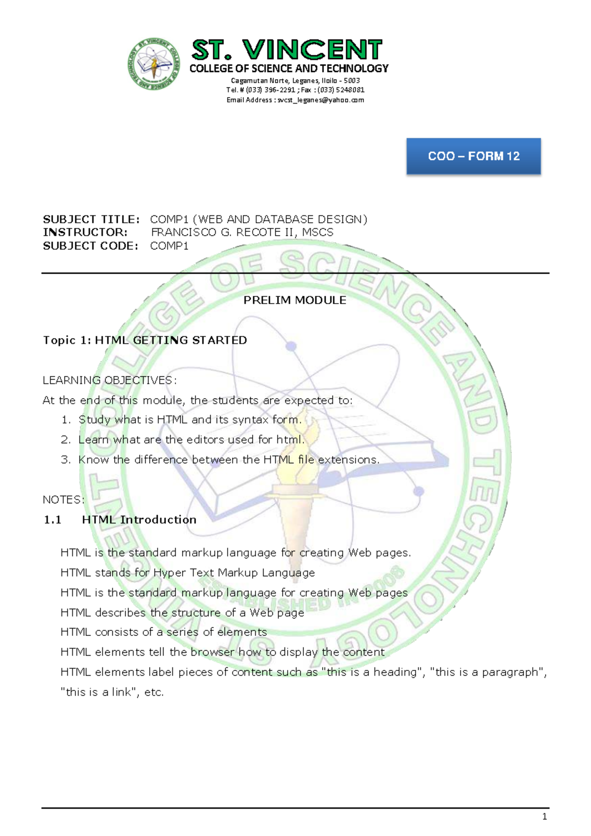COMP1 - Prelim Module: Introduction to HTML Basics - Studocu