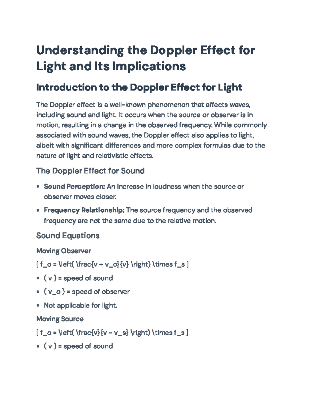 Understanding the Doppler Effect for Light: Implications in Cosmology ...
