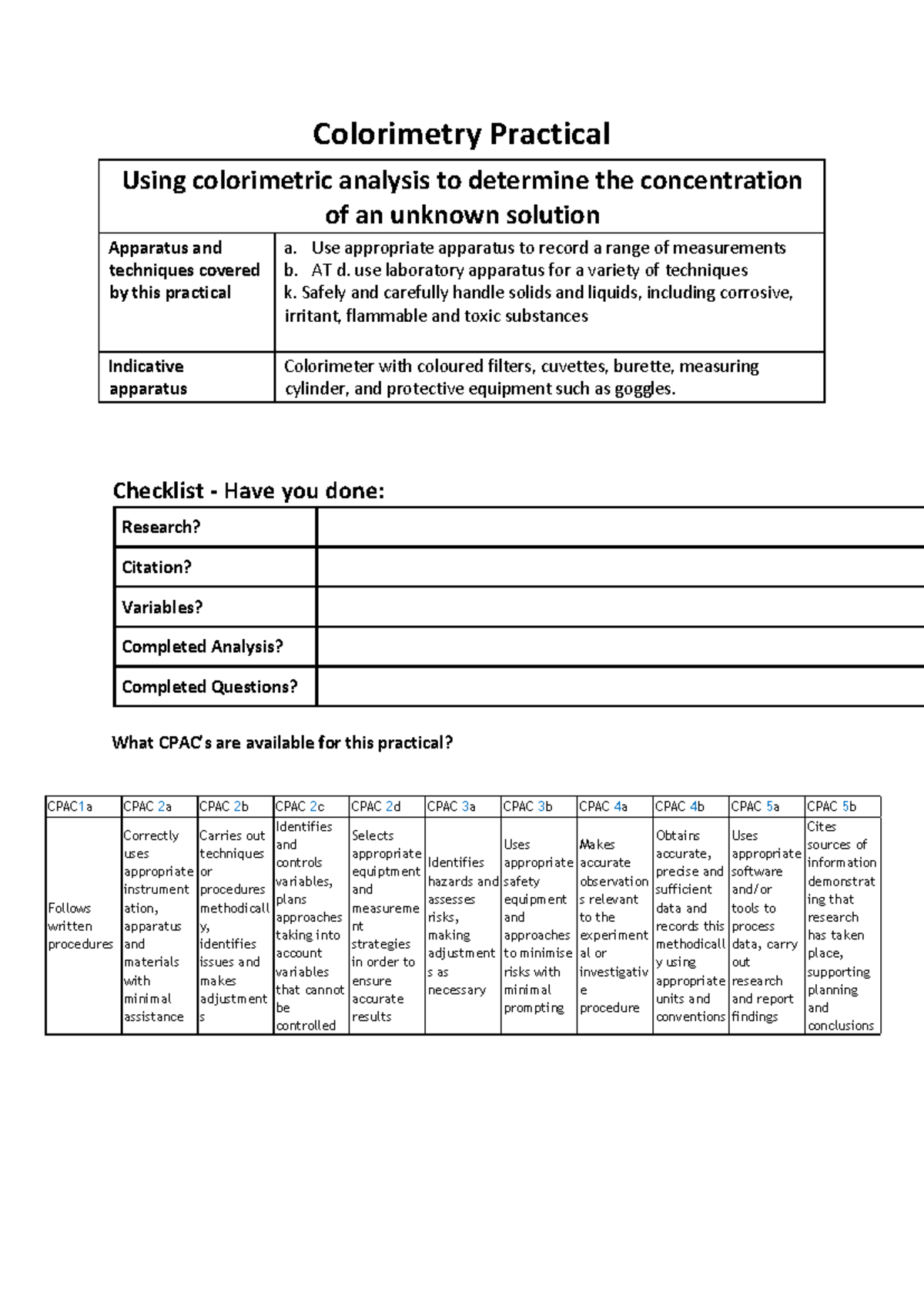 Colorimetry Practical Guide for Determining Unknown Concentration - Studocu