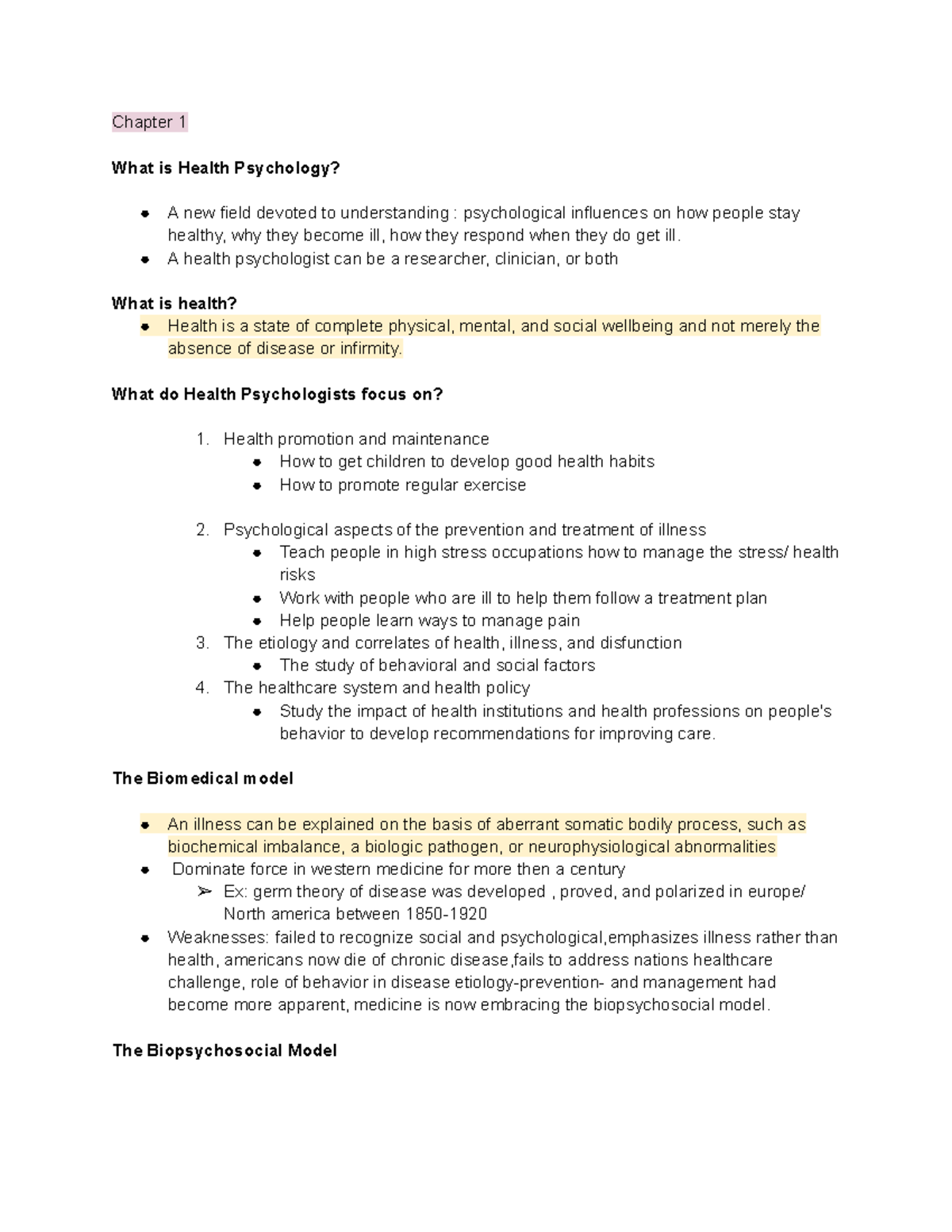 Health Psychology (PSY 101): Exploring the Biopsychosocial Model and ...
