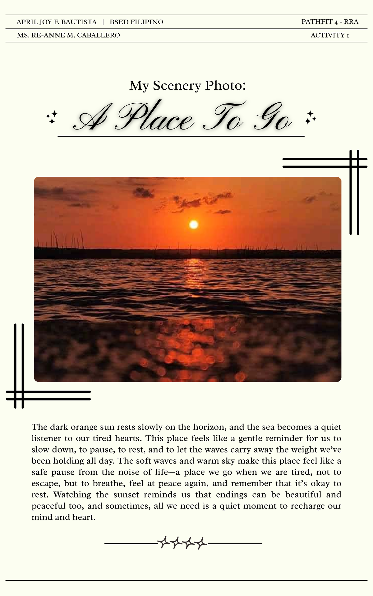PATHFIT 4 RRA Activity 1: My Scenery Photo Reflection - Studocu