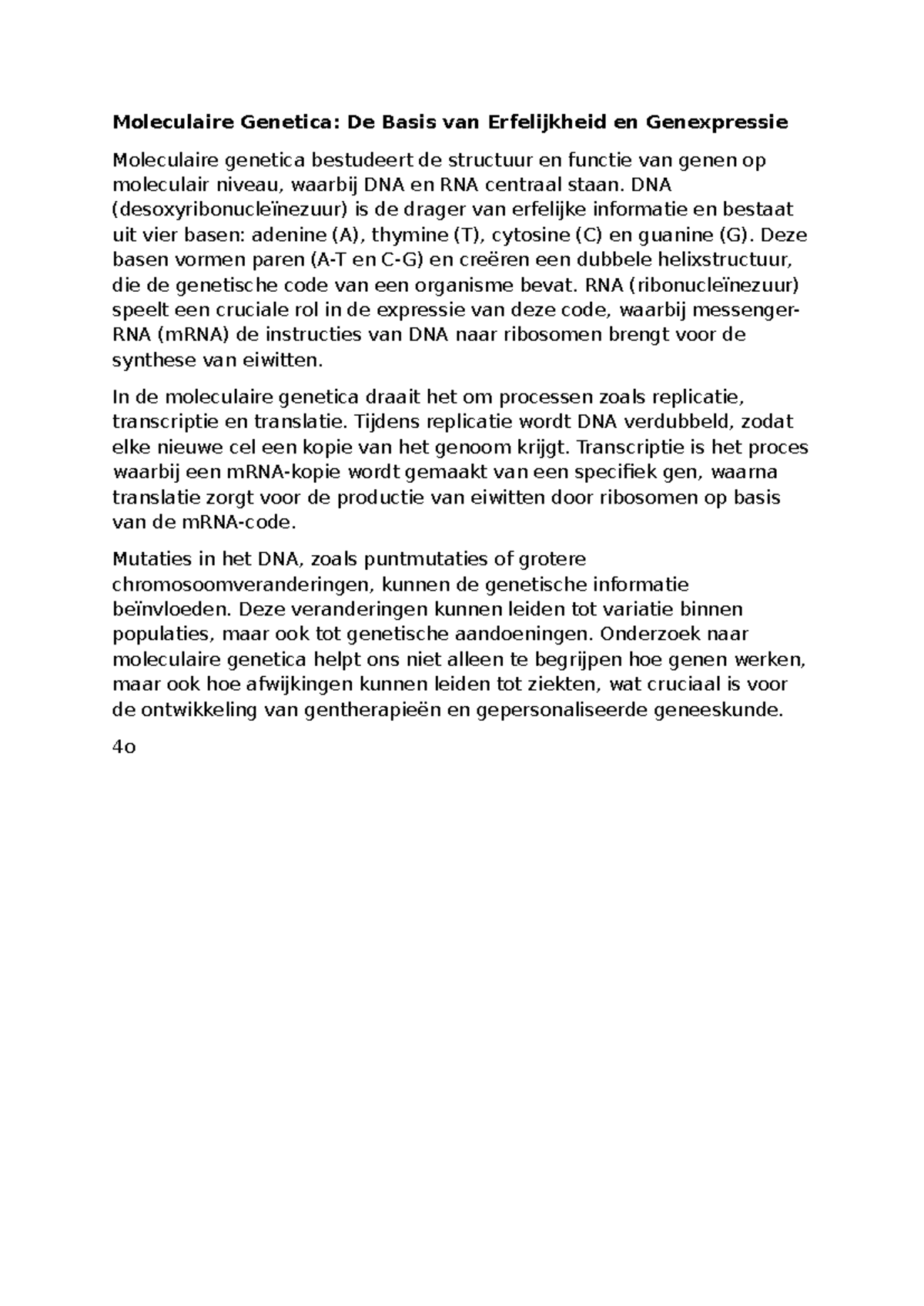 Moleculaire Genetica: Basis van Erfelijkheid en Genexpressie - Studeersnel