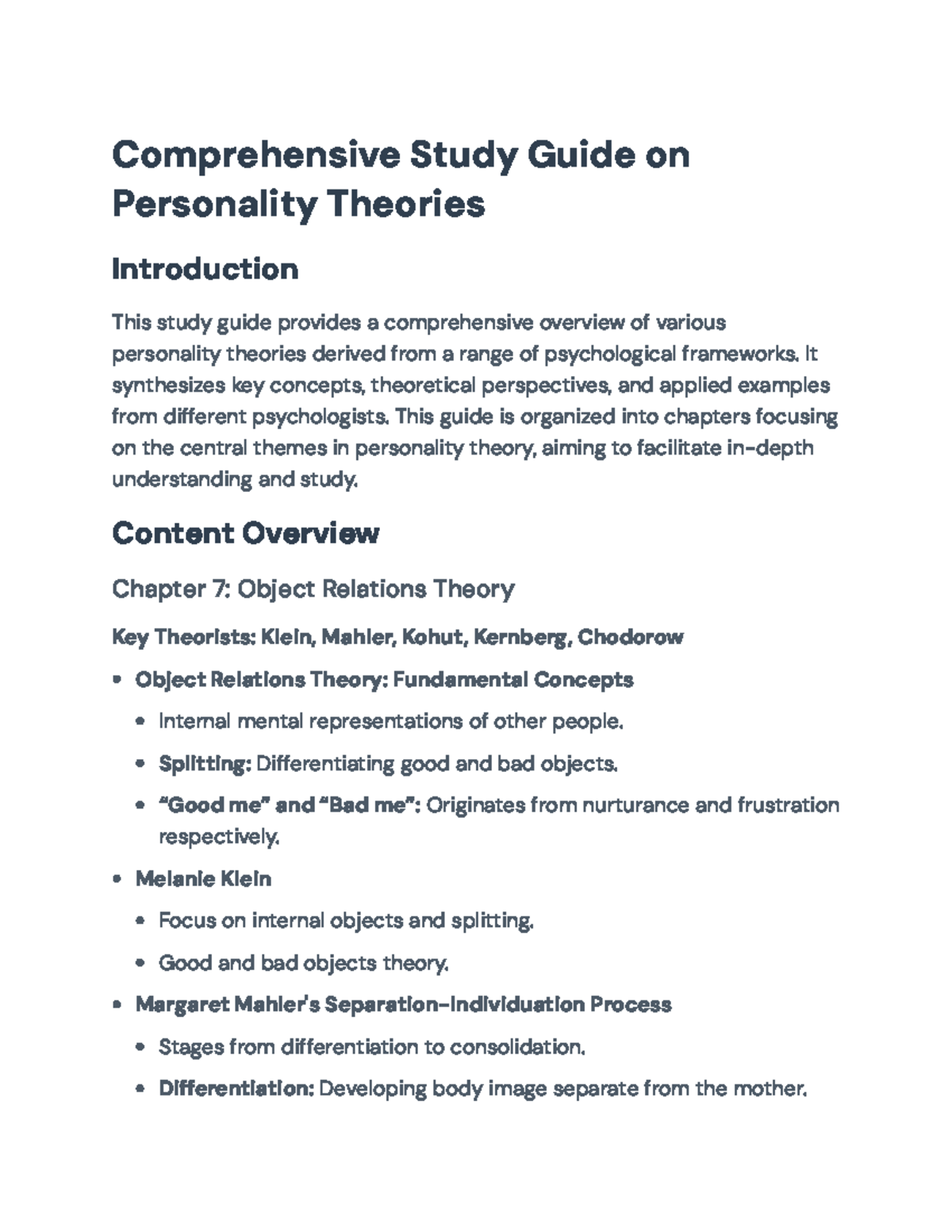 Comprehensive Study Guide on Personality Theories and Models ...