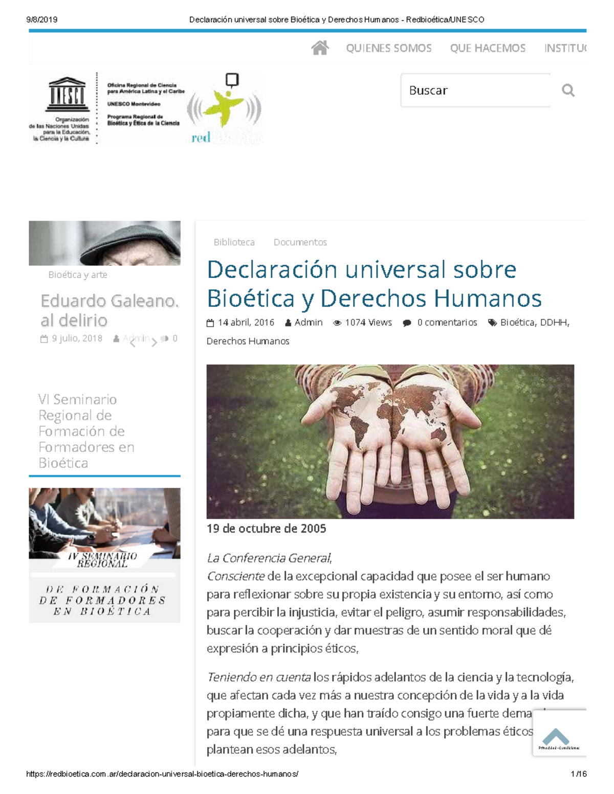 Declaración Universal sobre Bioética y DDHH - Redbioética UNESCO - Studocu