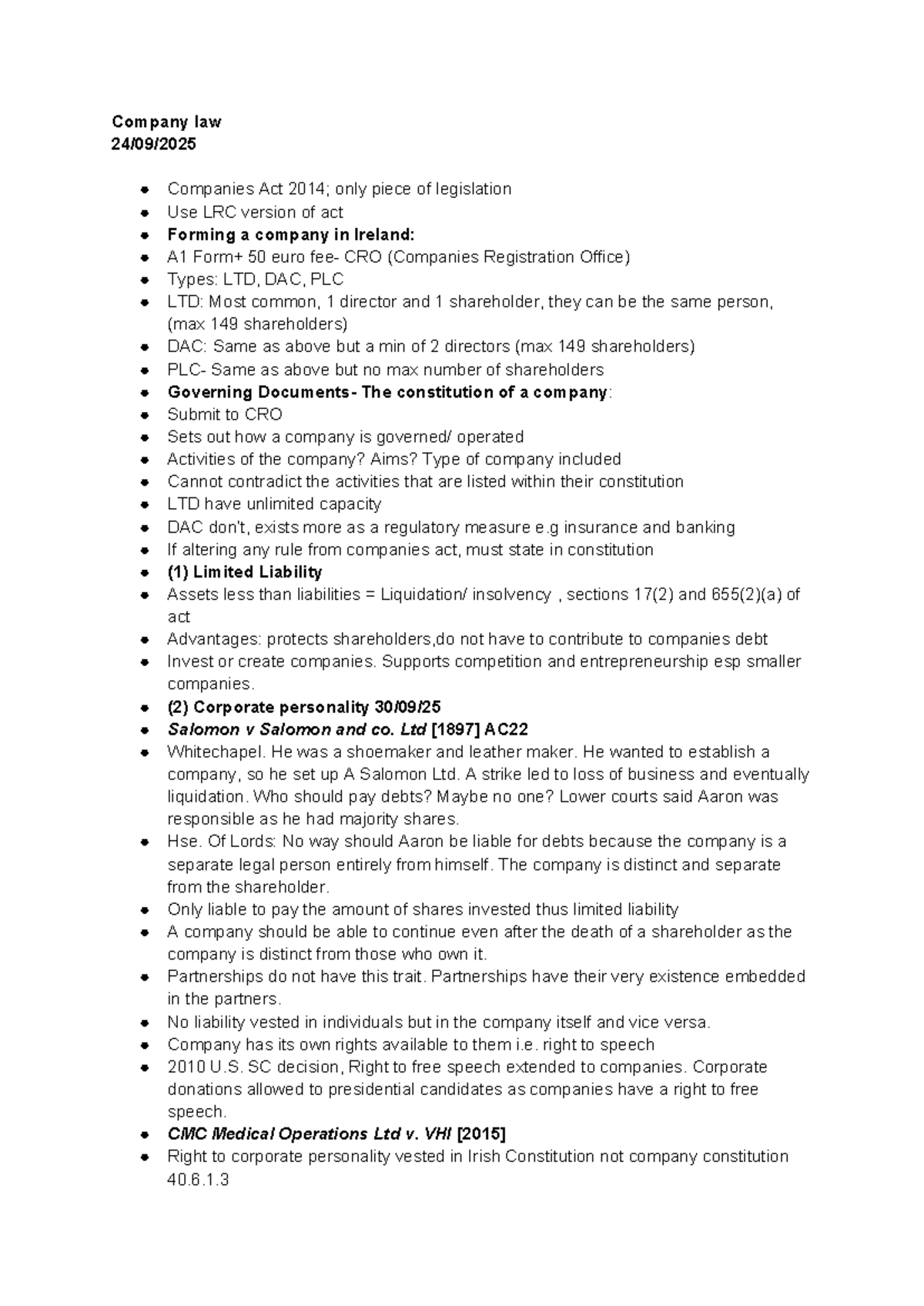 Company Law: General Course Notes on Companies Act and Corporate ...