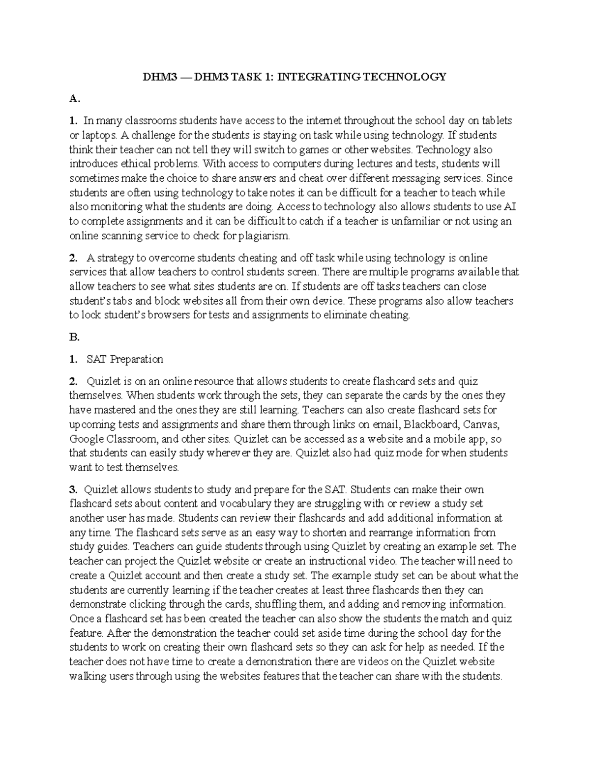 D092 DHM3 Task 1: Strategies for Integrating Technology in Education ...