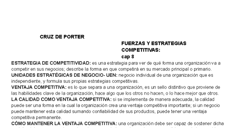 CRUZ DE PORTER: Resumen Capítulo 8 - Estrategias Competitivas y ...