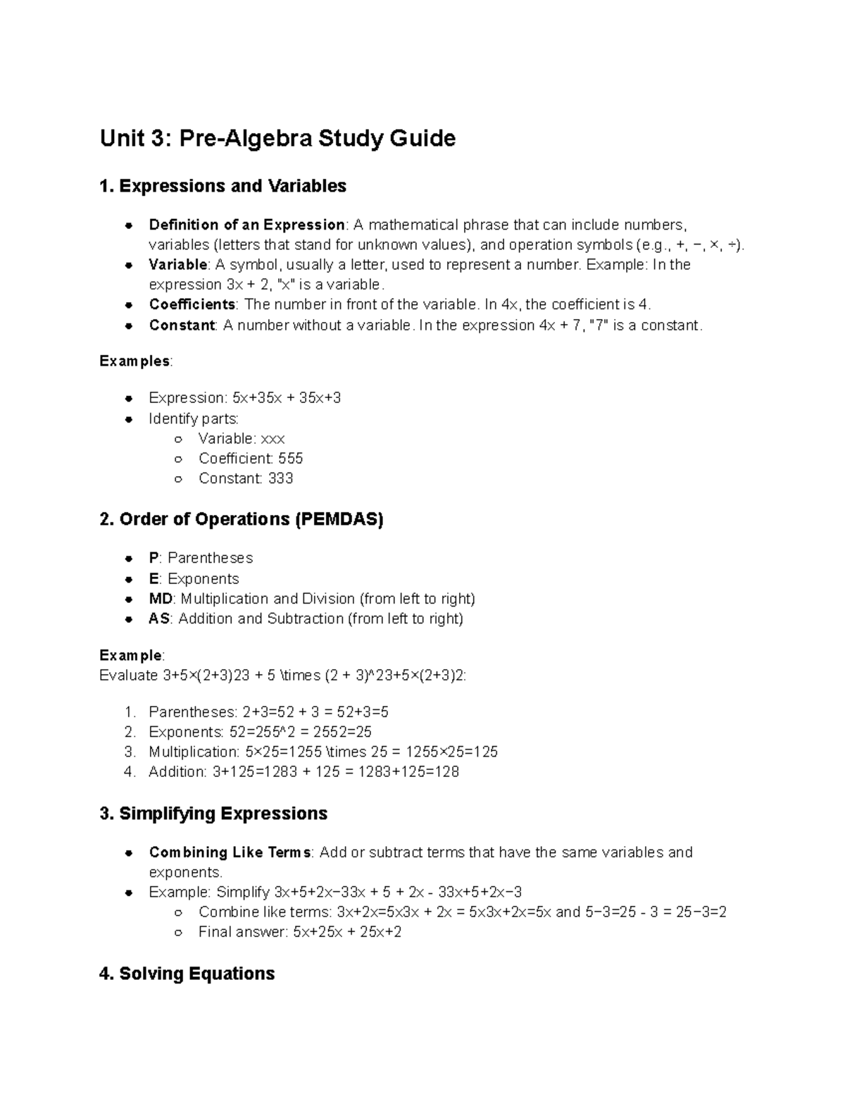 Unit 3 Pre-Algebra Final Exam Study Guide - Studocu