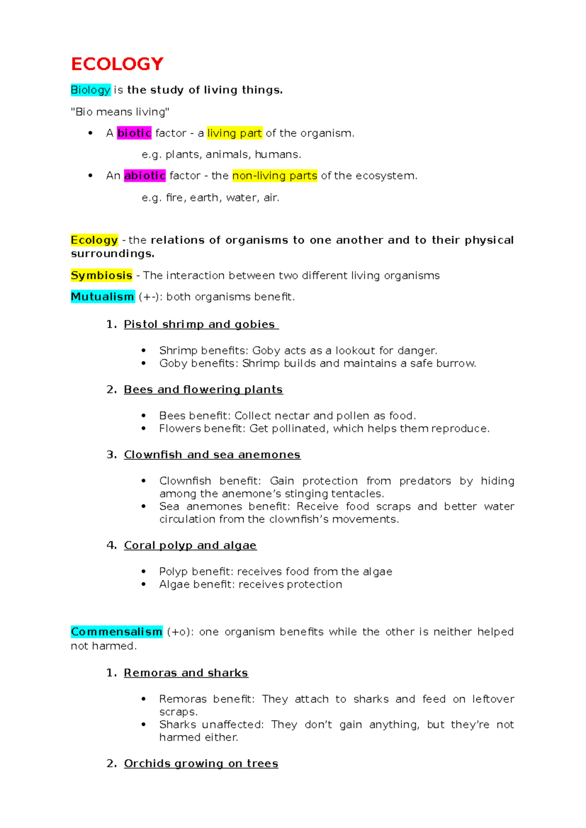 ECOLOGY (Semester 02) - Understanding Biotic & Abiotic Factors - Studocu