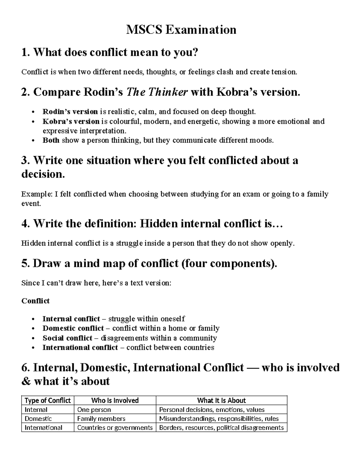 MSCS Internal Conflict - Exam Notes and Analysis - Studocu