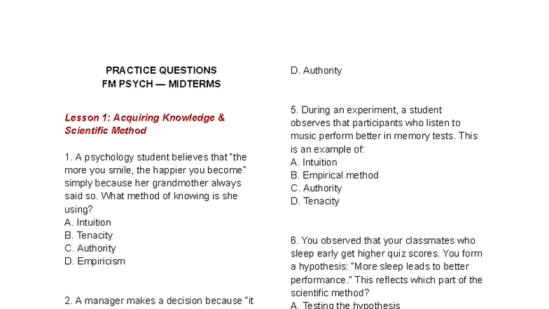 FMP-Psych Midterm Practice Questions: Acquiring Knowledge & Research ...
