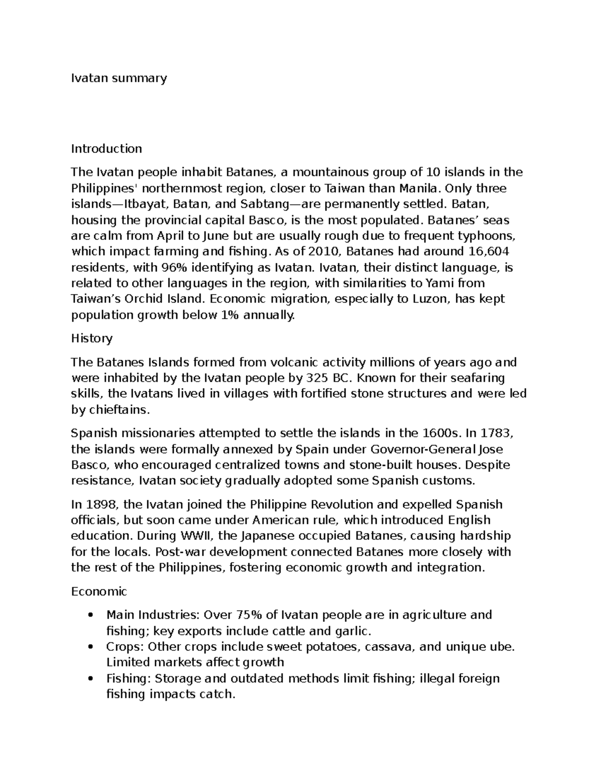 Ivatan Society and Culture: A Comprehensive Summary and Analysis - Studocu