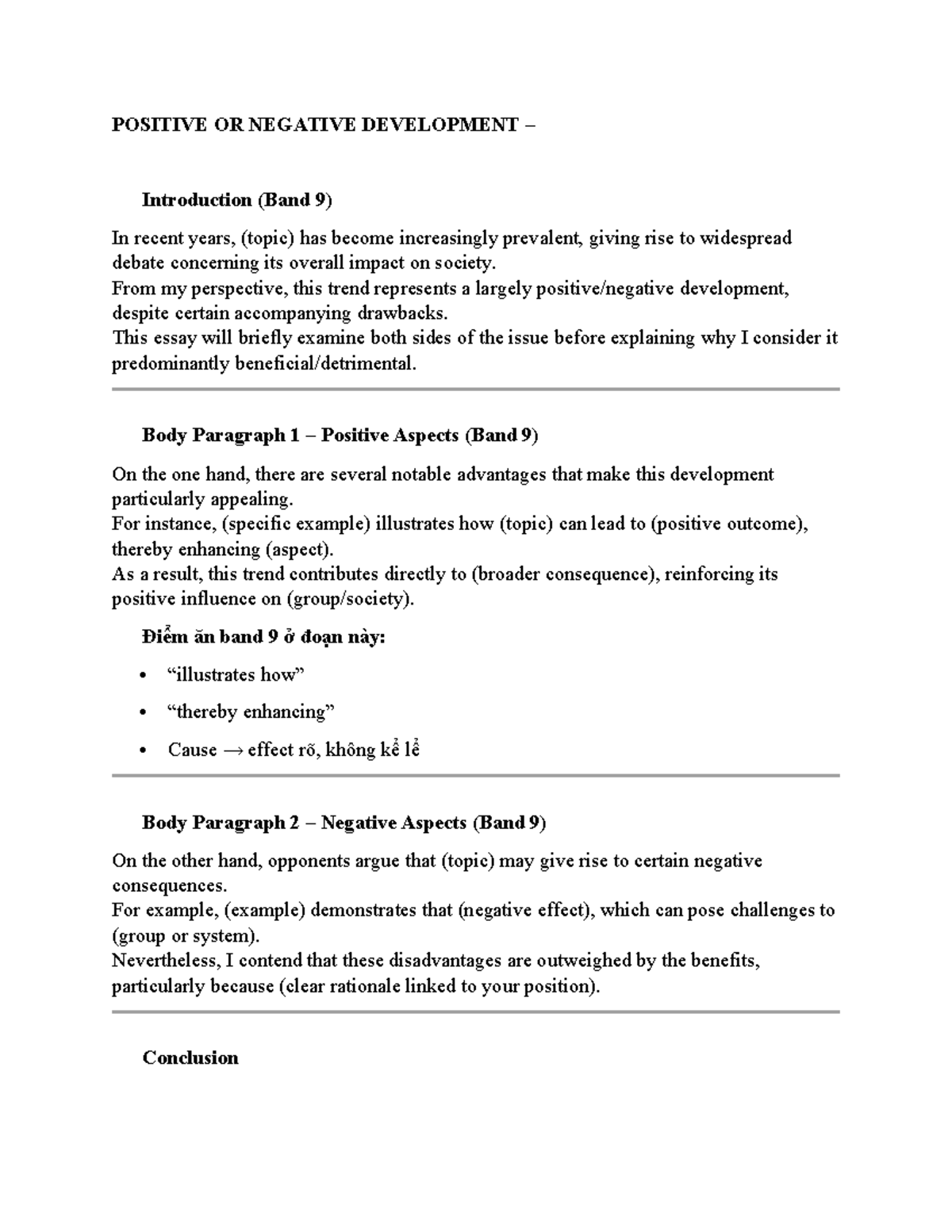 POSITIVE OR NEGATIVE DEVELOPMENT Essay Notes (Band 9) - Studocu