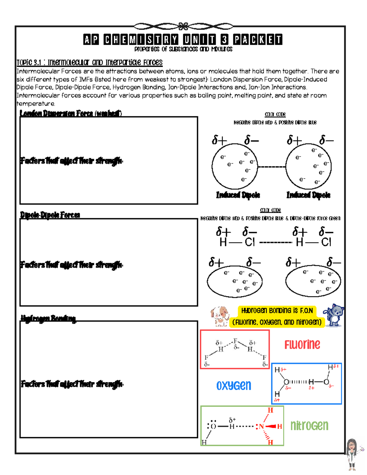 AP Chemistry Unit 3 Review Packet: Intermolecular Forces & Properties ...