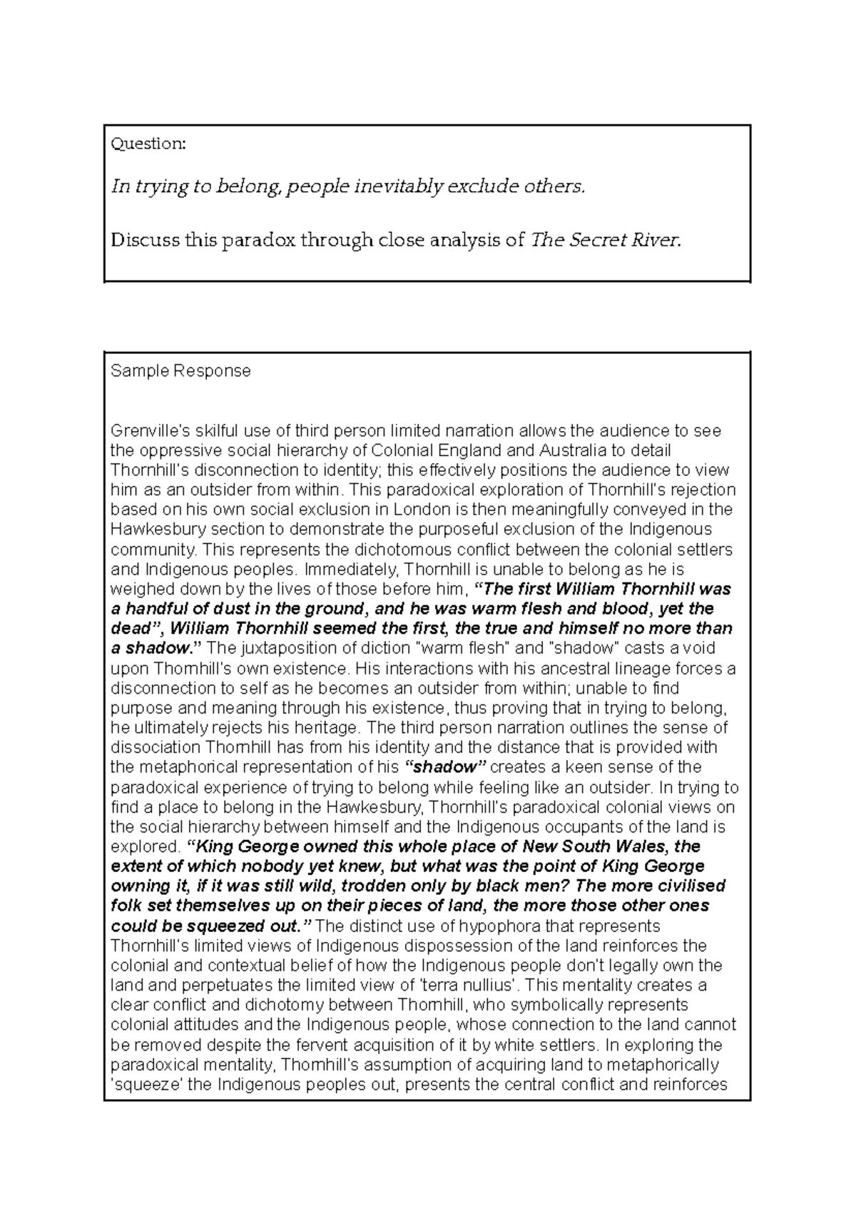 The Secret River Essay Notes: Exploring Belonging and Exclusion - Studocu