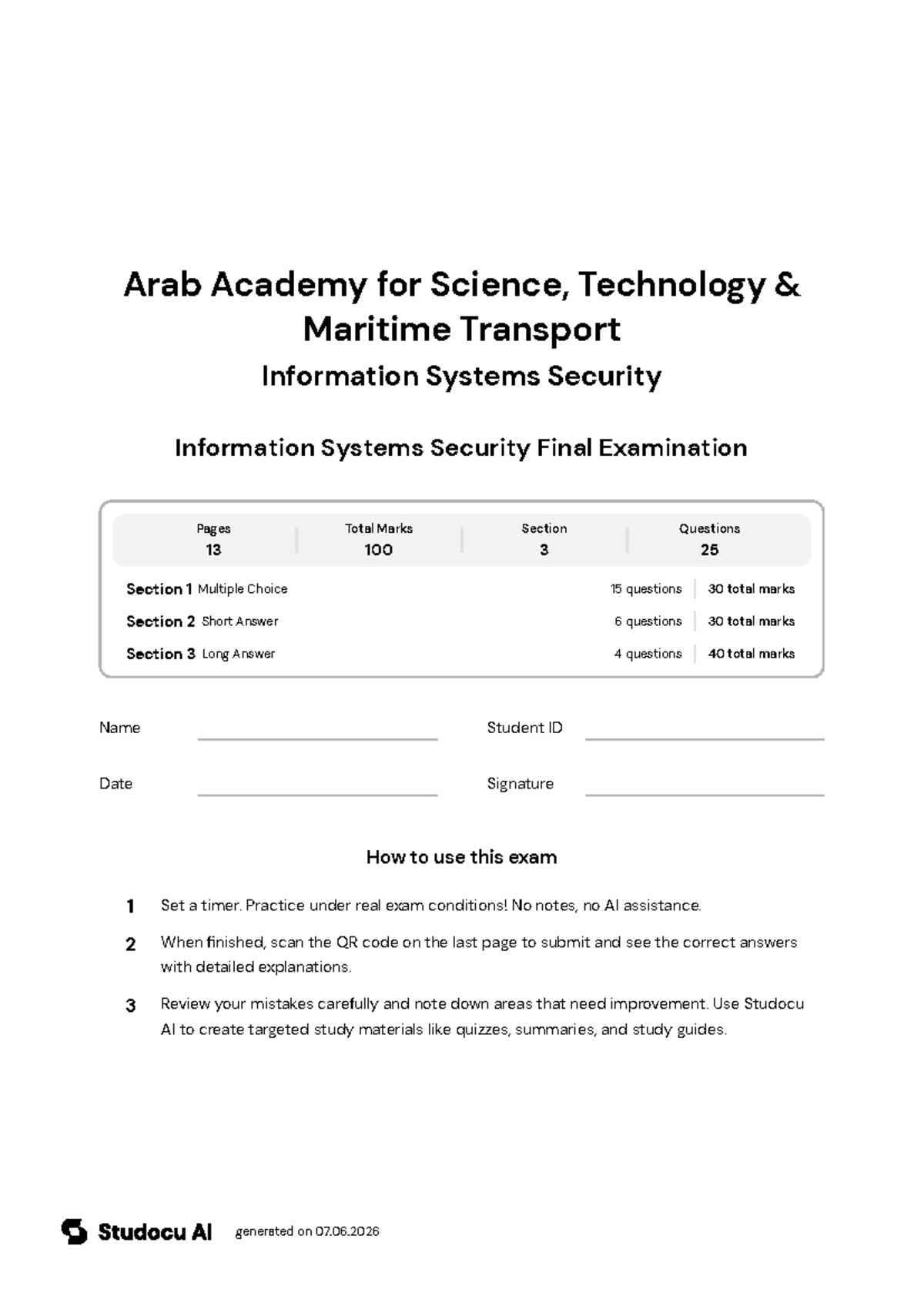 Information Systems Security Final Exam - Studocu