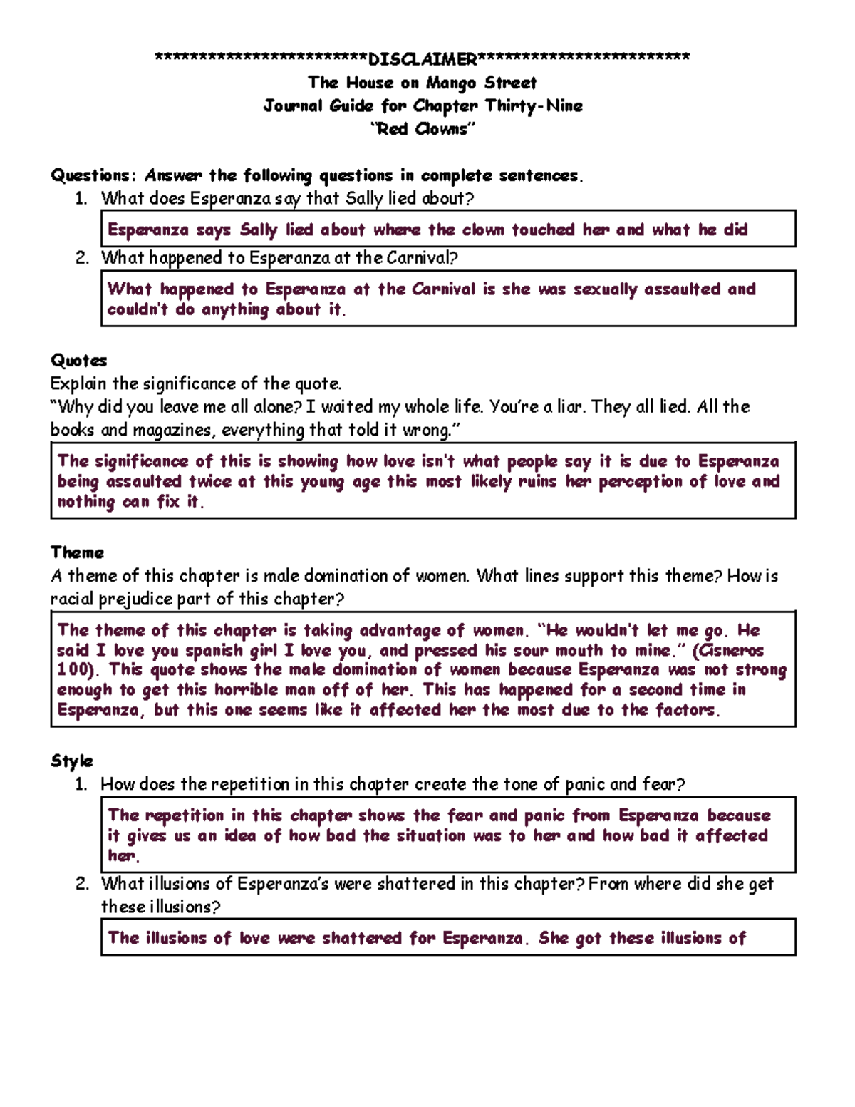 Analysis of Chapter 39 - “Red Clowns” from The House on Mango Street ...