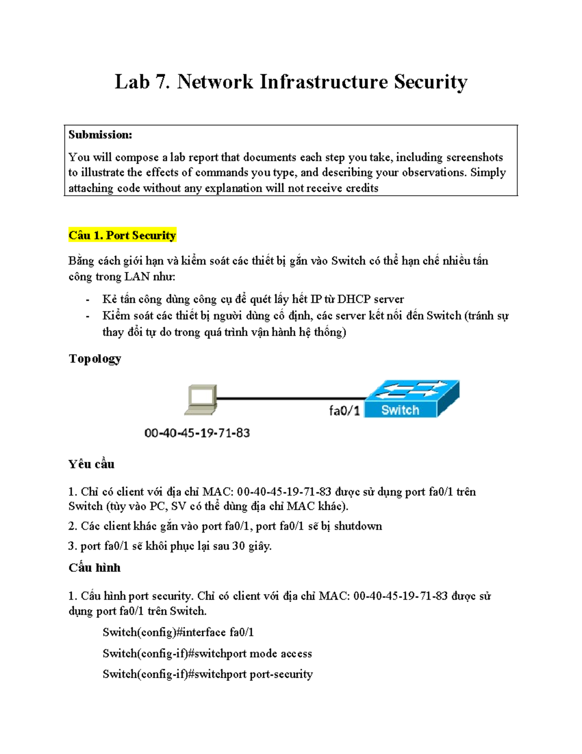 Lab 7. Network Infrastructure Security - Lab 7. Network Infrastructure ...