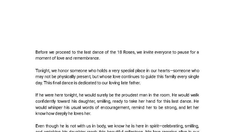 Final Dance Tribute to Our Late Father: Acknowledgment Speech - Studocu