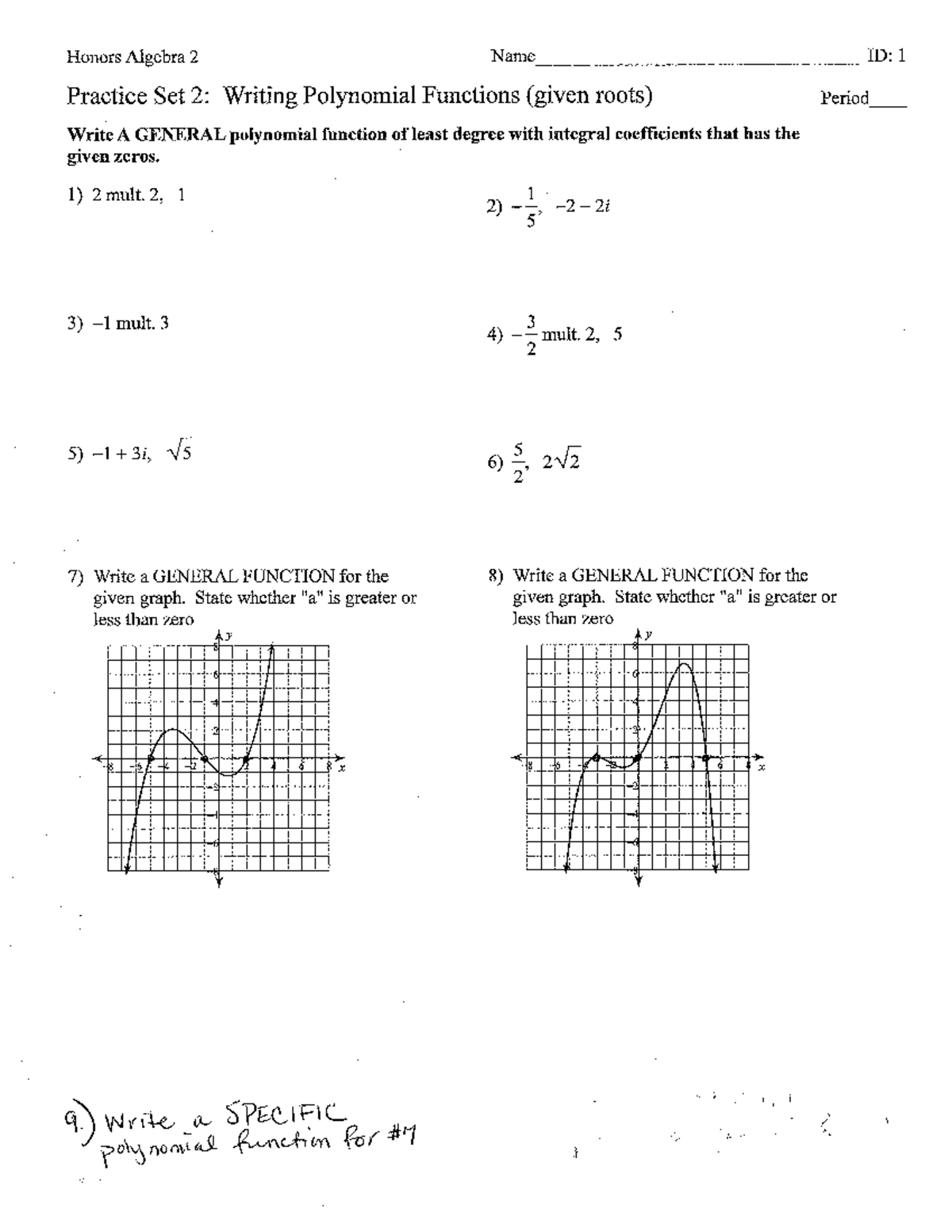 Worksheet 2 - Writing Polynomial Functions - Studocu