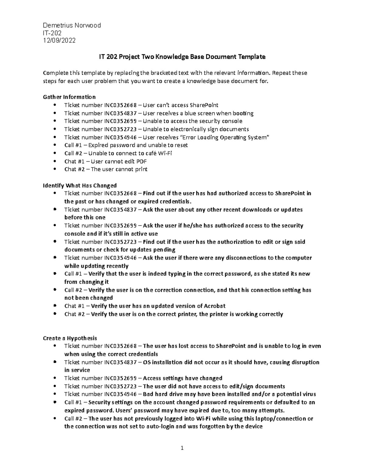 IT202 Project Two: Knowledge Base Document Template Guide - Studocu