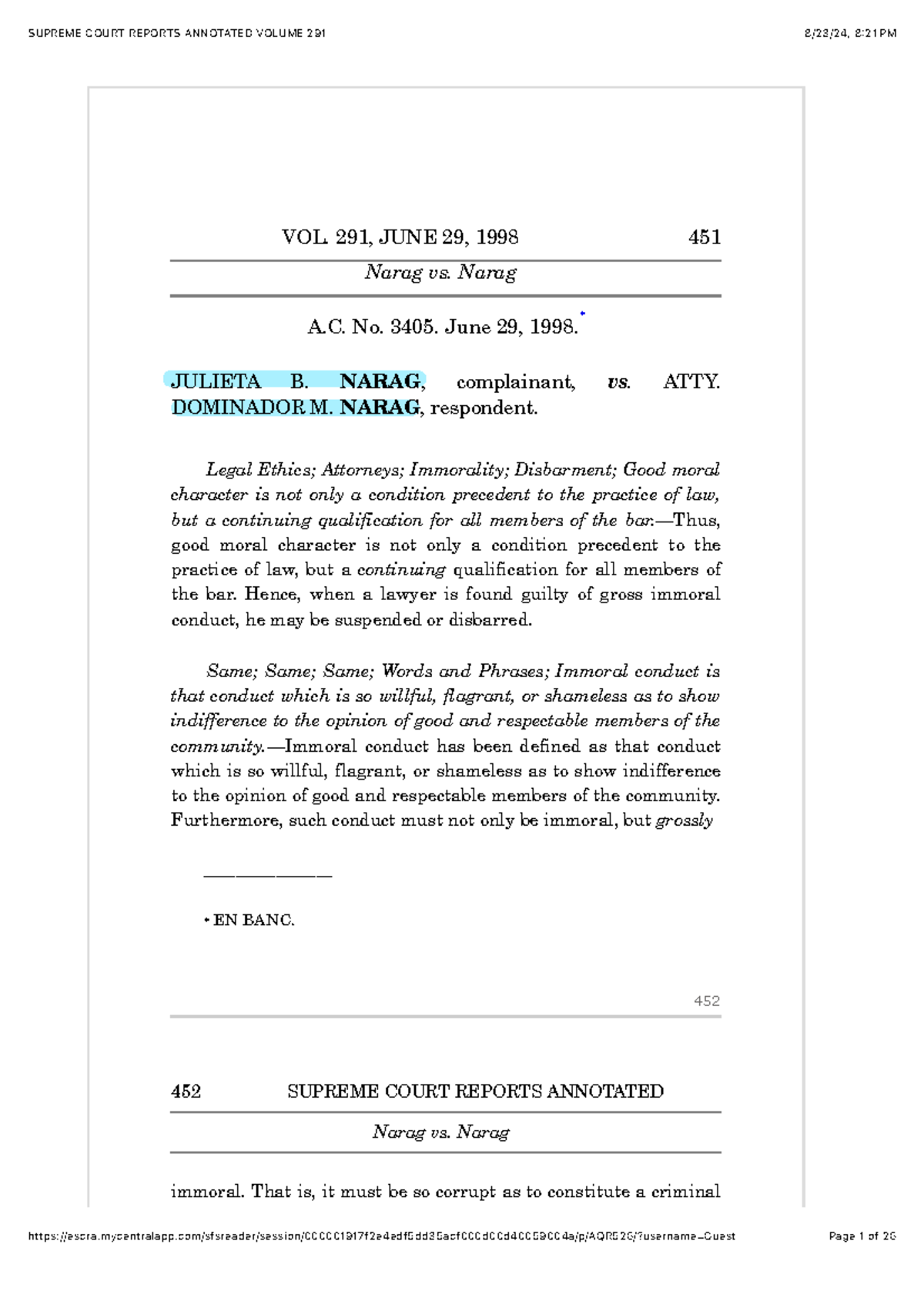 8. Narag v. Narag - Annotated Disbarment Case Study - Studocu