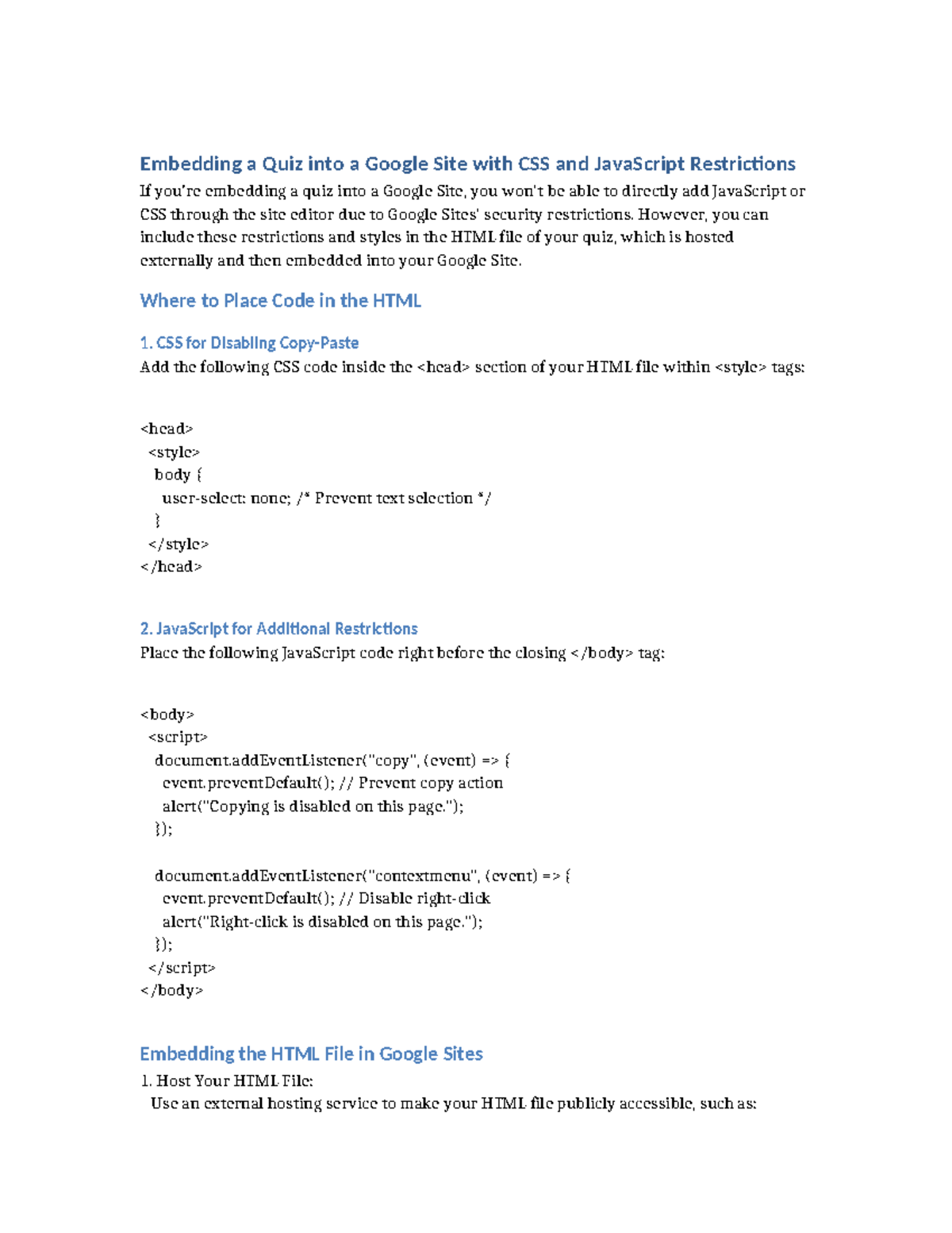 Embedding a Quiz in Google Sites: CSS & JS Restrictions Explained - Studocu