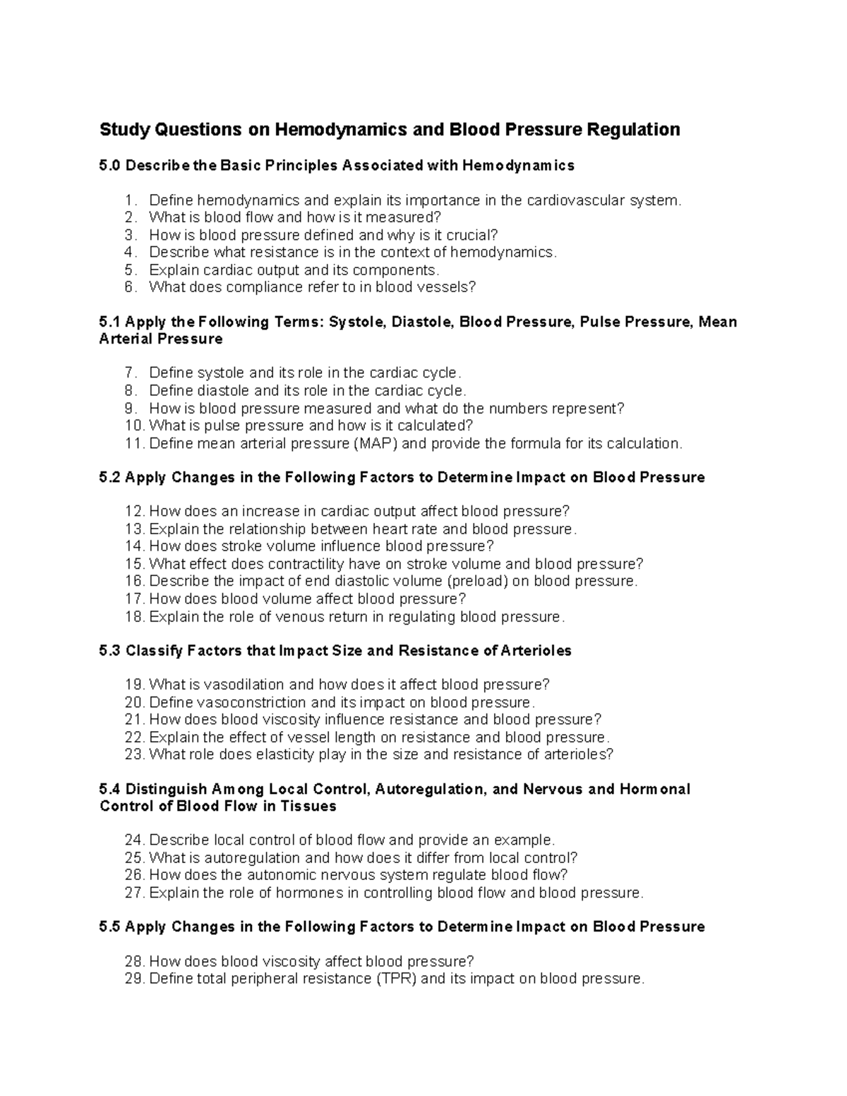 Study Guide for Hemodynamics & BP Regulation (Course Code: 5.0) - Studocu