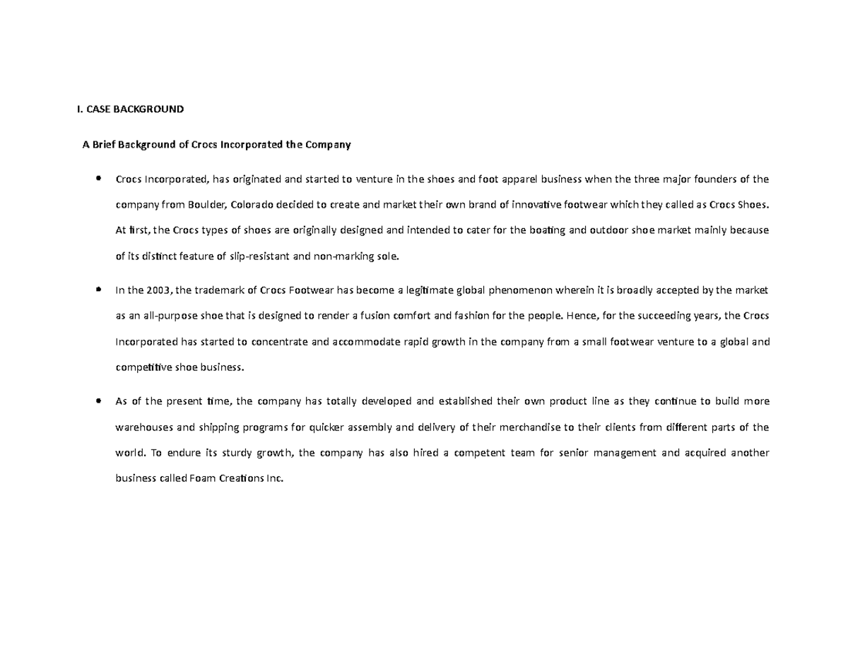 CASE Study Analysis - Crocs INC. Strategic Evaluation 2013 - Studocu