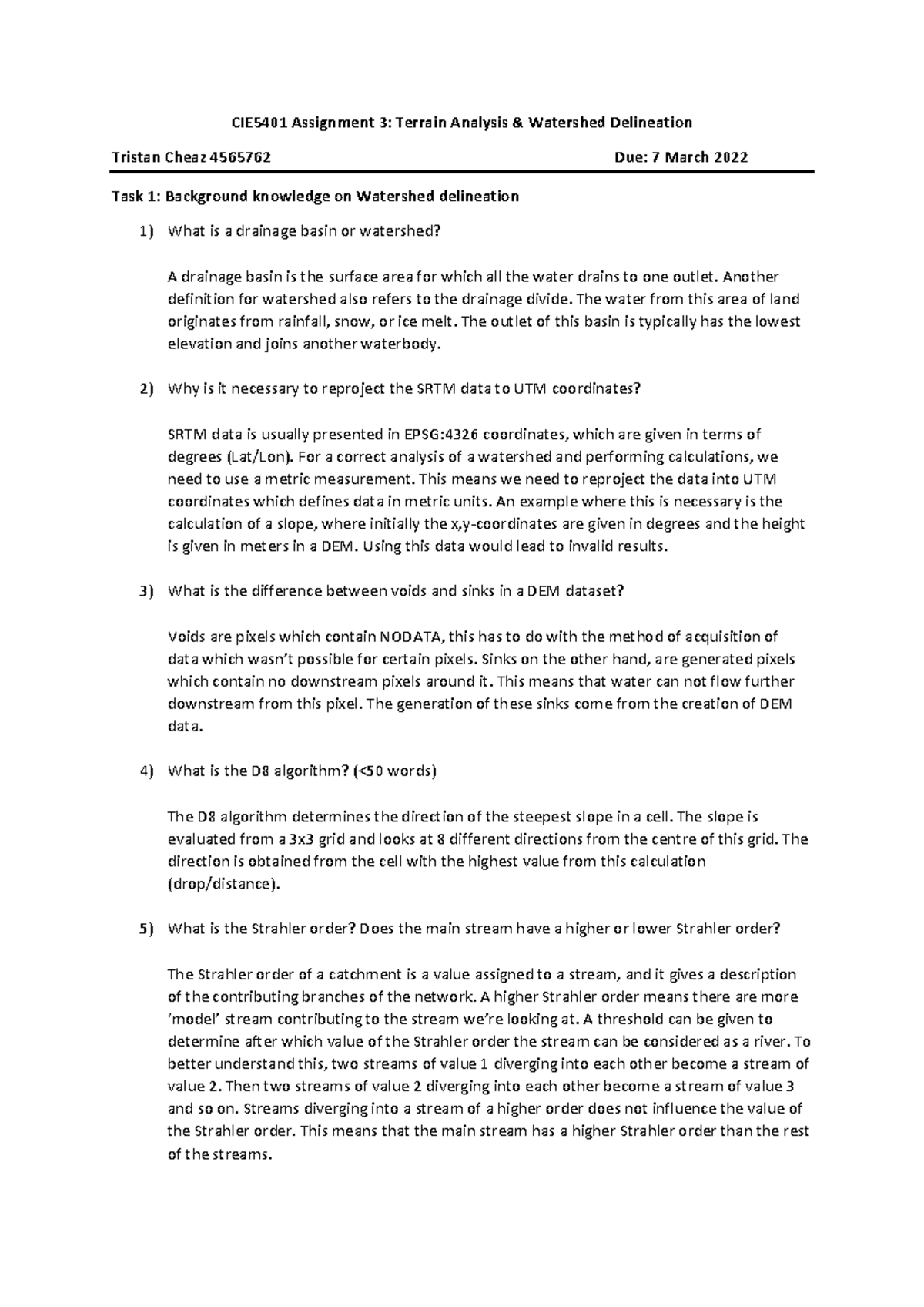 CIE5401 Assignment 3: Terrain Analysis & Watershed Delineation ...