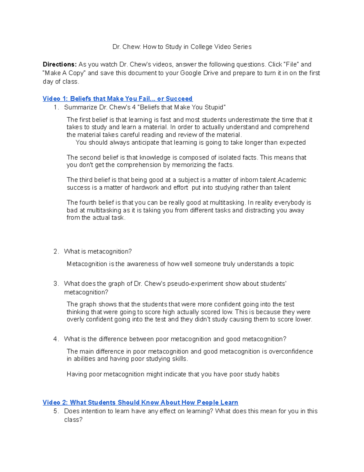 Dr. Chew's Study Tips: Key Takeaways from Video Series - Studocu