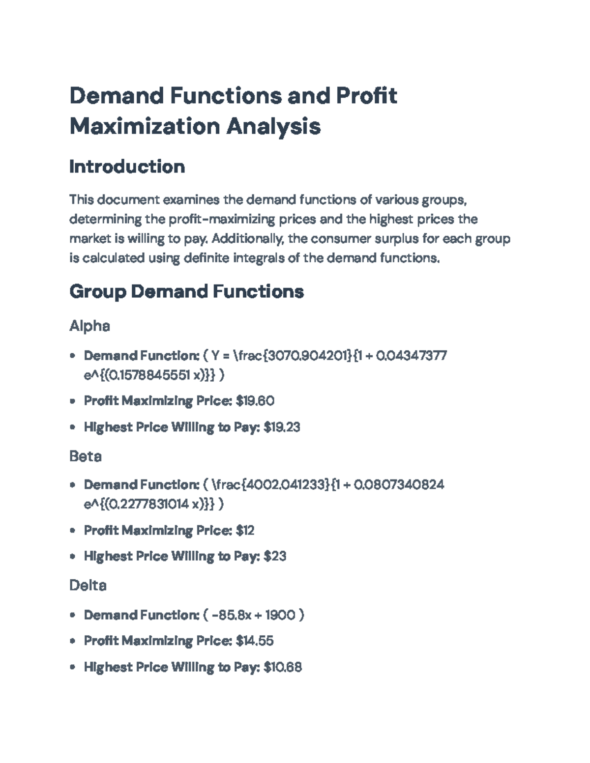 Demand Functions & Profit Max Analysis for Econ 101 - Studocu