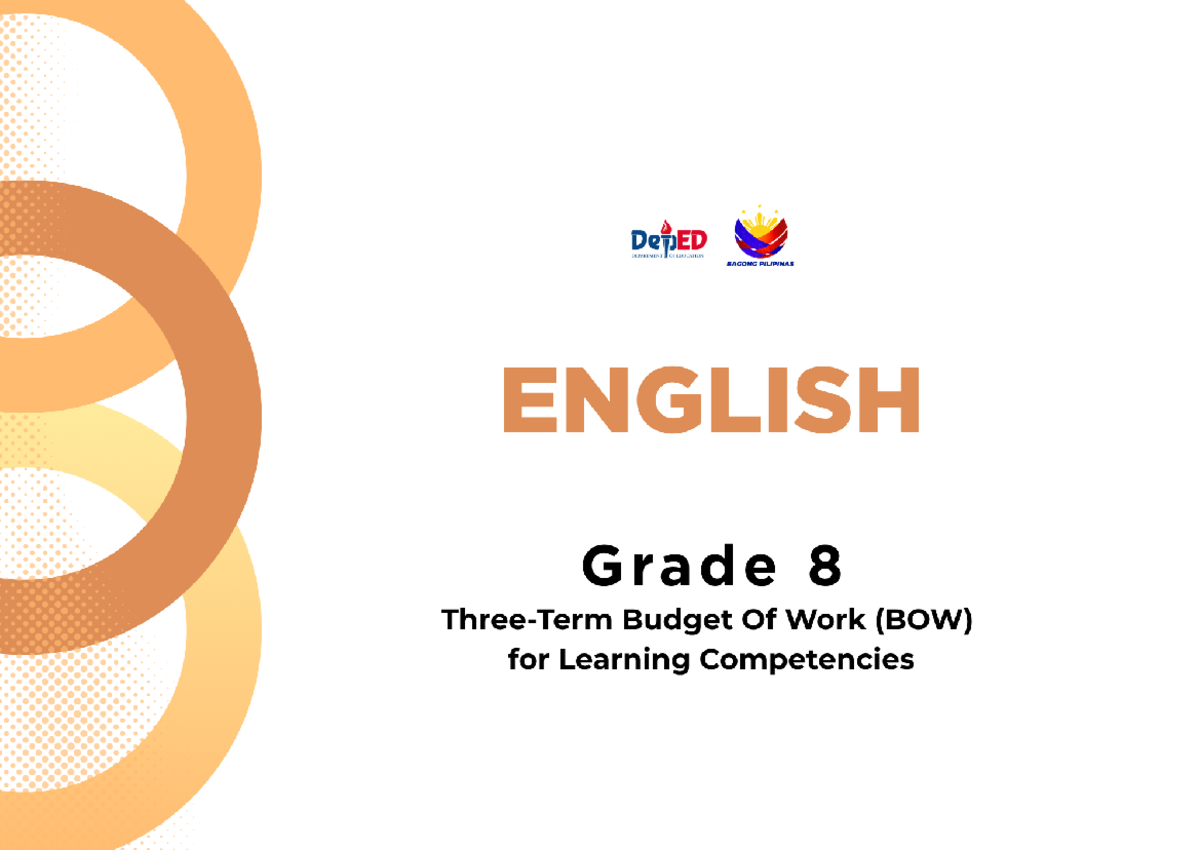 English 8 BOW: Budget of Work for Learning Competencies - Studocu