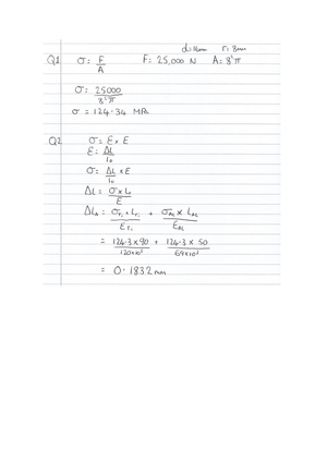 Past Paper Examples for Strength of Materials (2016-2019) - Studocu