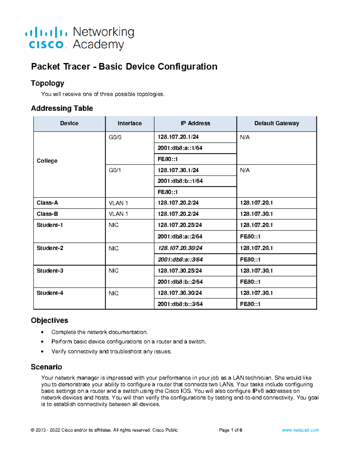 Packet Tracer - Basic Device Configuration - Topology You will receive ...