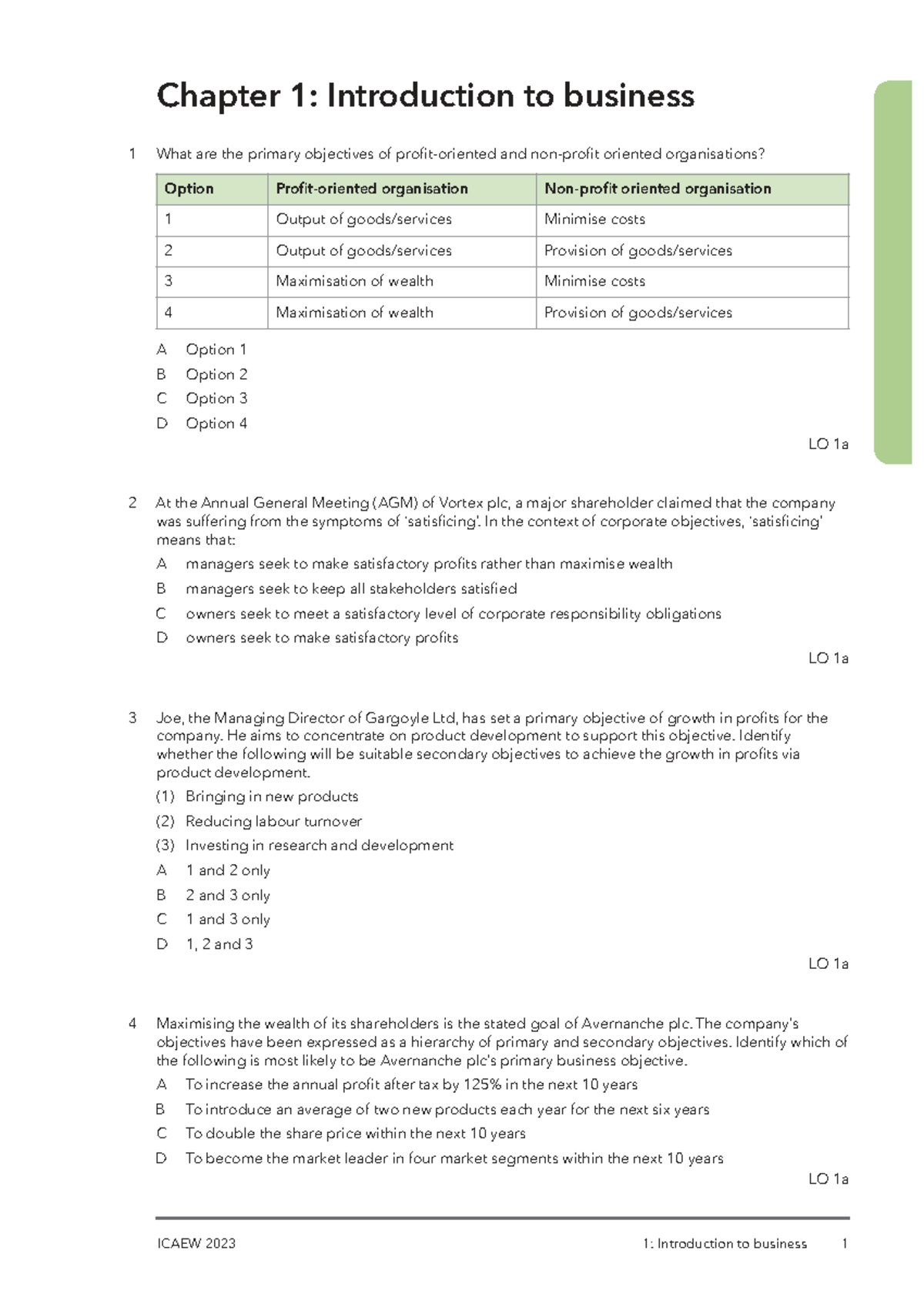 Chapter 1: Introduction to Business - Key Concepts and Objectives (QB ...