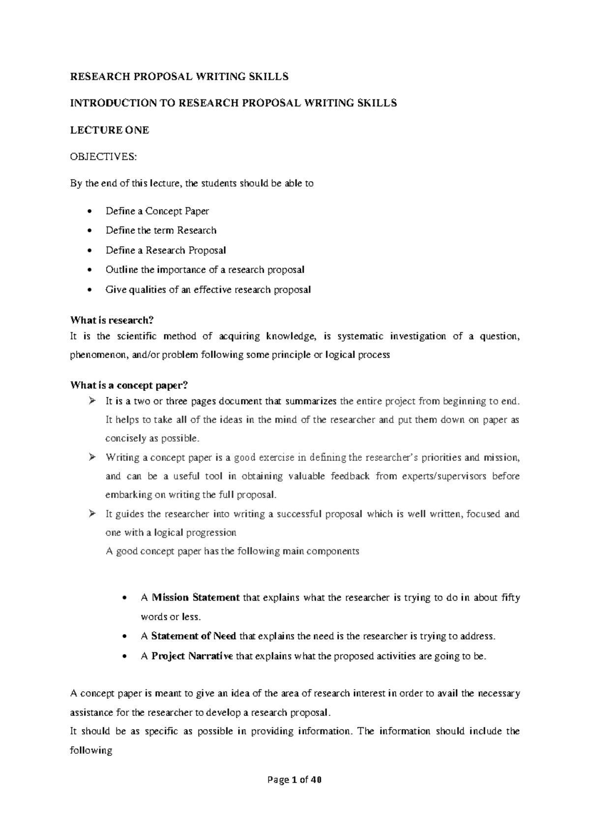 Proposal Writing Skills: Lecture 1 - Introduction to Research Proposals ...