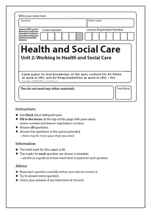 Unit 2 revision pack - Unit 2 level 3 HSC year 1 - Unit 2: Working in ...