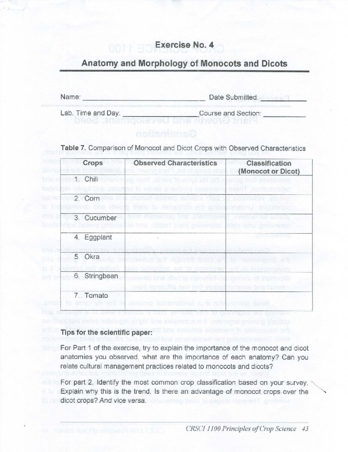 CRSCI 1100 Lab Exercises: Anatomy, Growth, and Environment in Crop ...