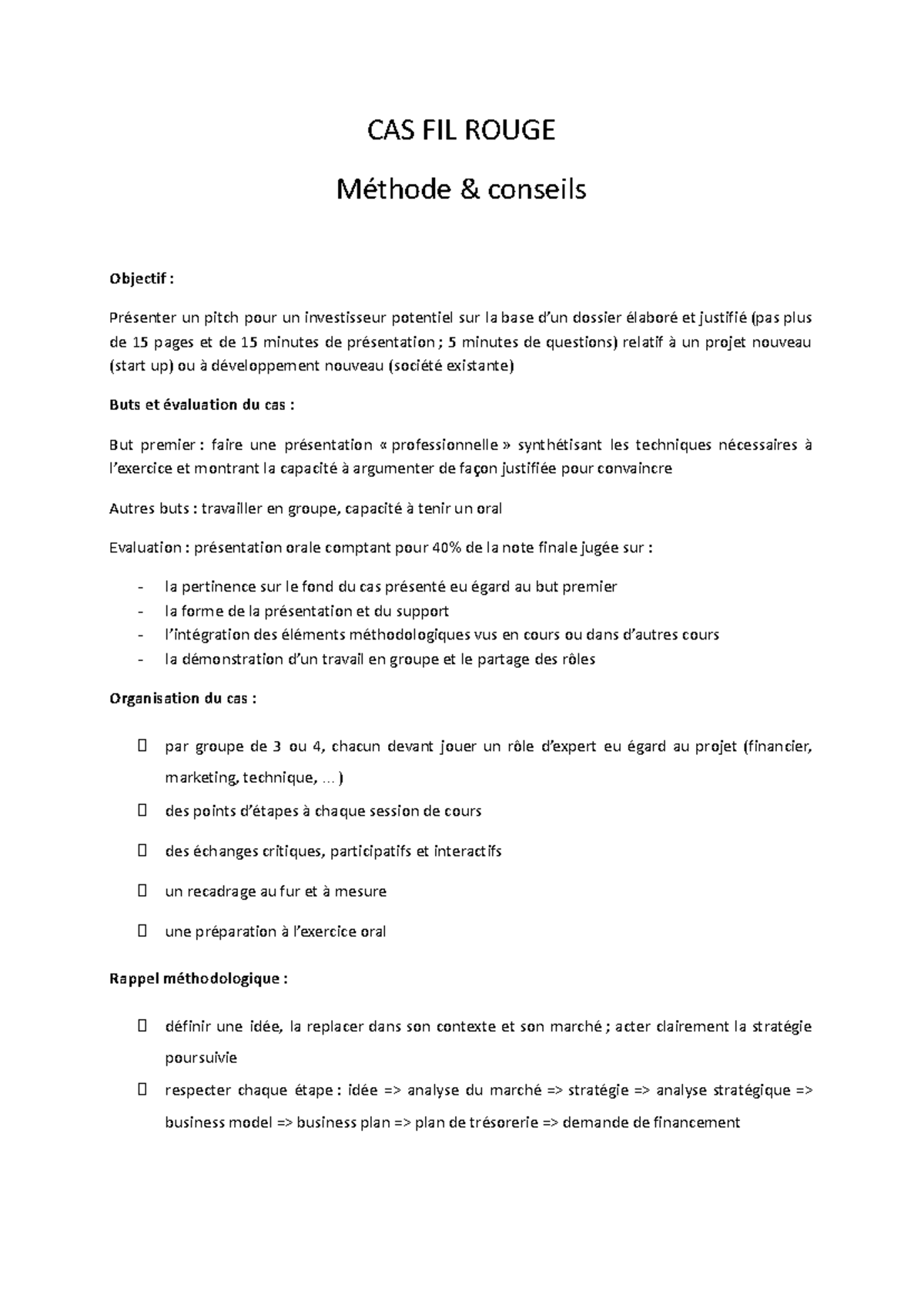 CAS FIL ROUGE : Méthodes et Conseils pour Présentation d'Investissement ...