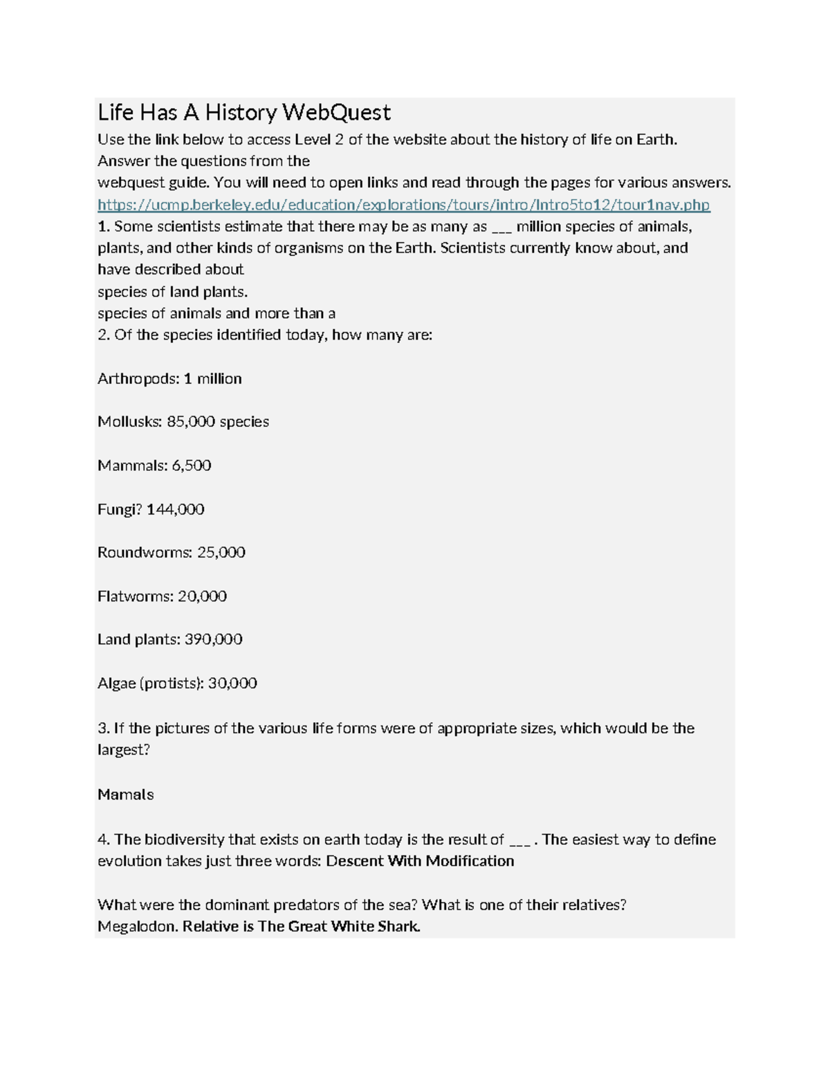 Document 7 - eceasrgv - Life Has A History WebQuest Use the link below ...