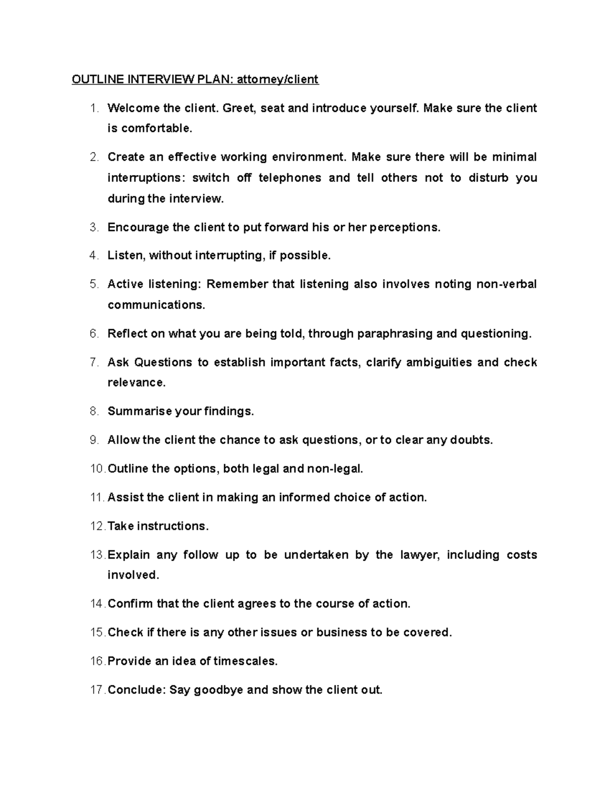 Outline Interview Plan: Steps for Effective Client Engagement - Studocu
