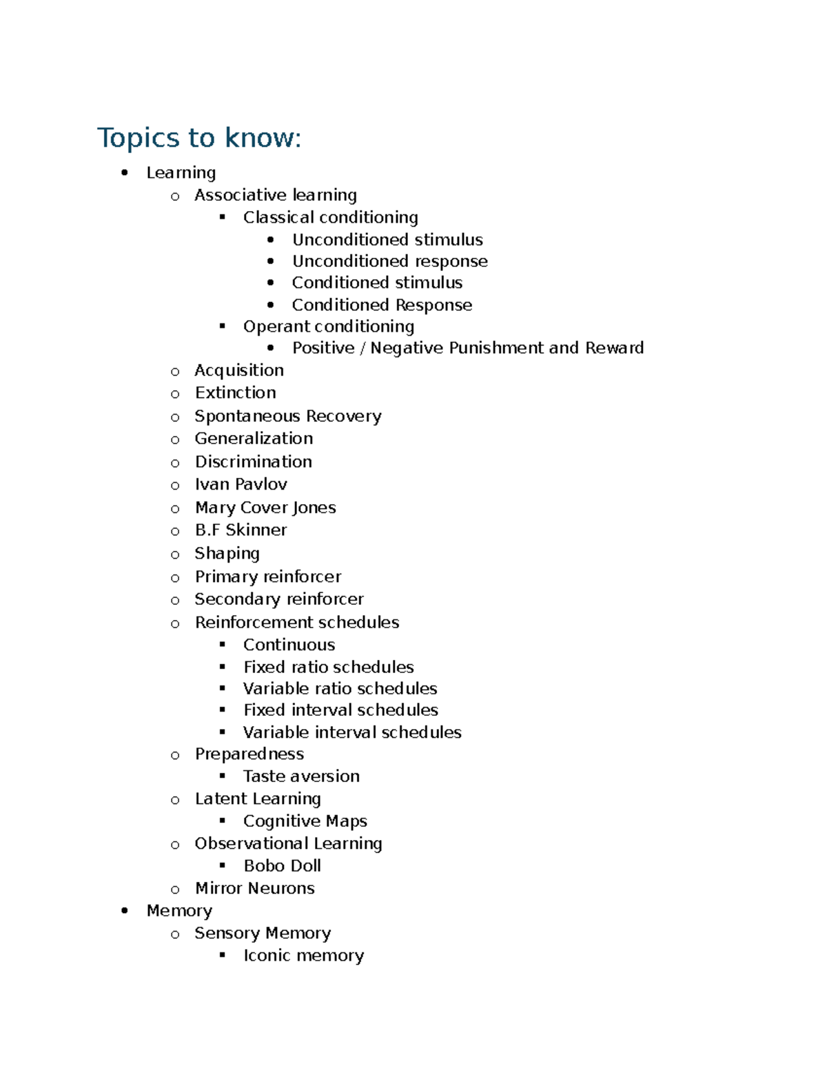 Psychology Notes: Learning, Memory & Intelligence Concepts - [Course ...