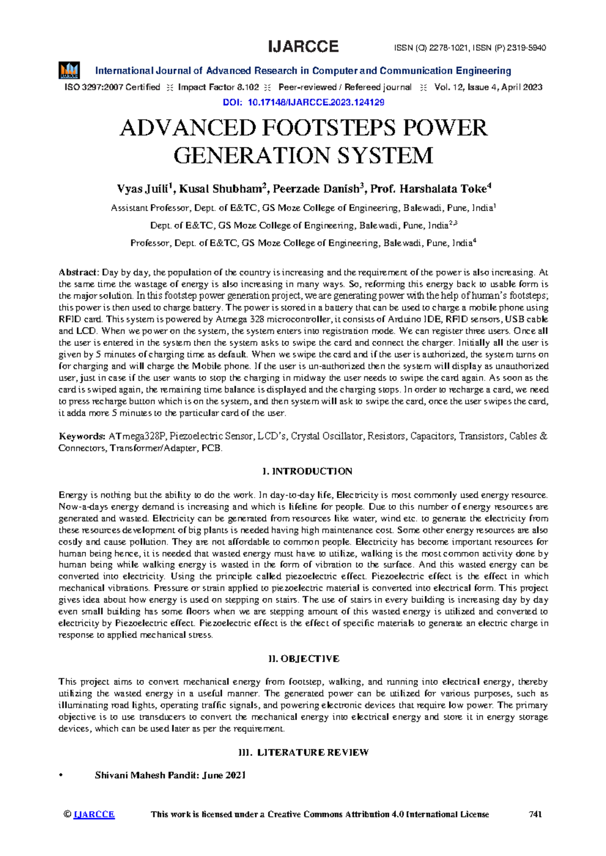 IJARCCE - Advanced Footstep Power Generation System Project - Studocu