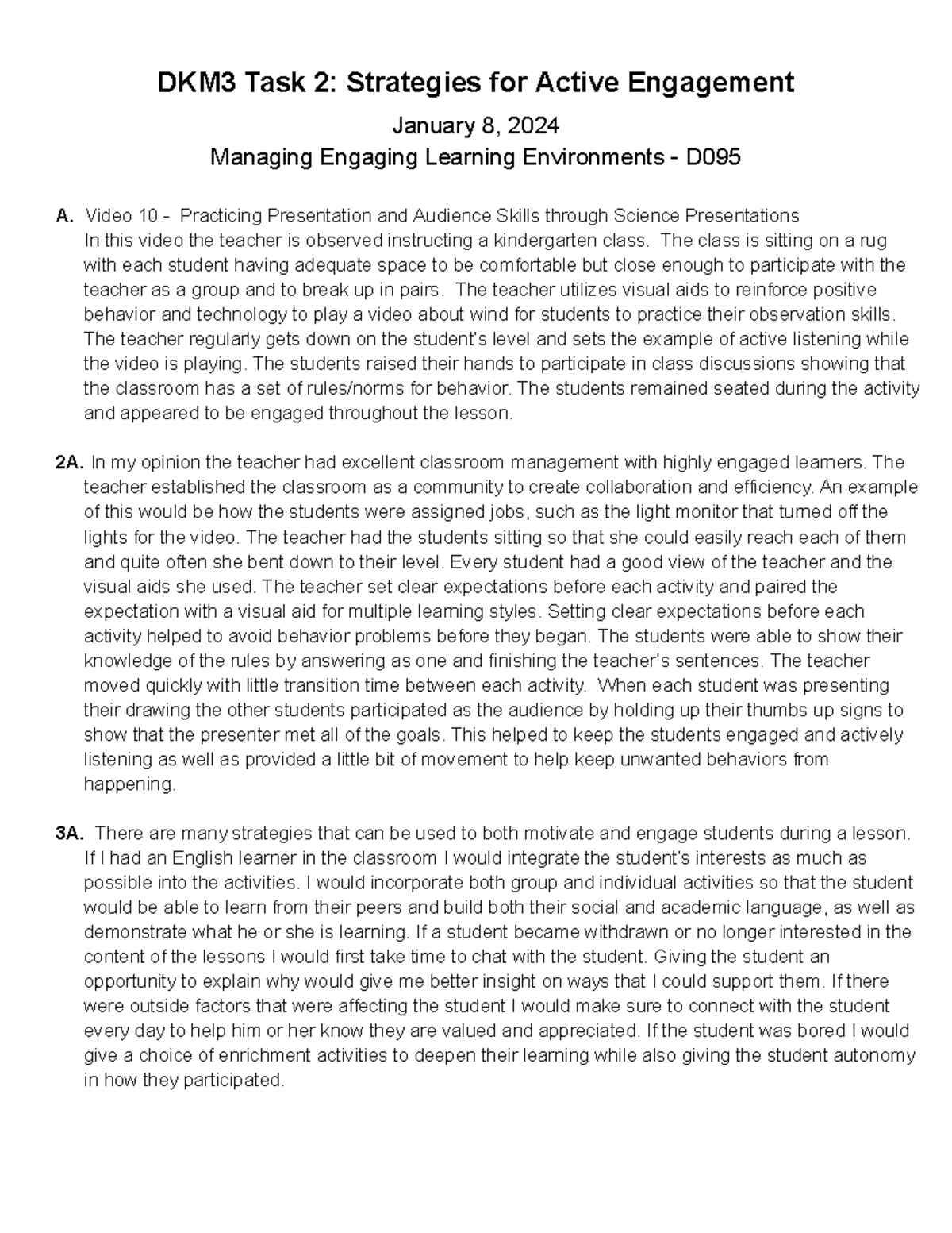DKM3 Task 2: Engaging Strategies for Active Learning in Classrooms ...