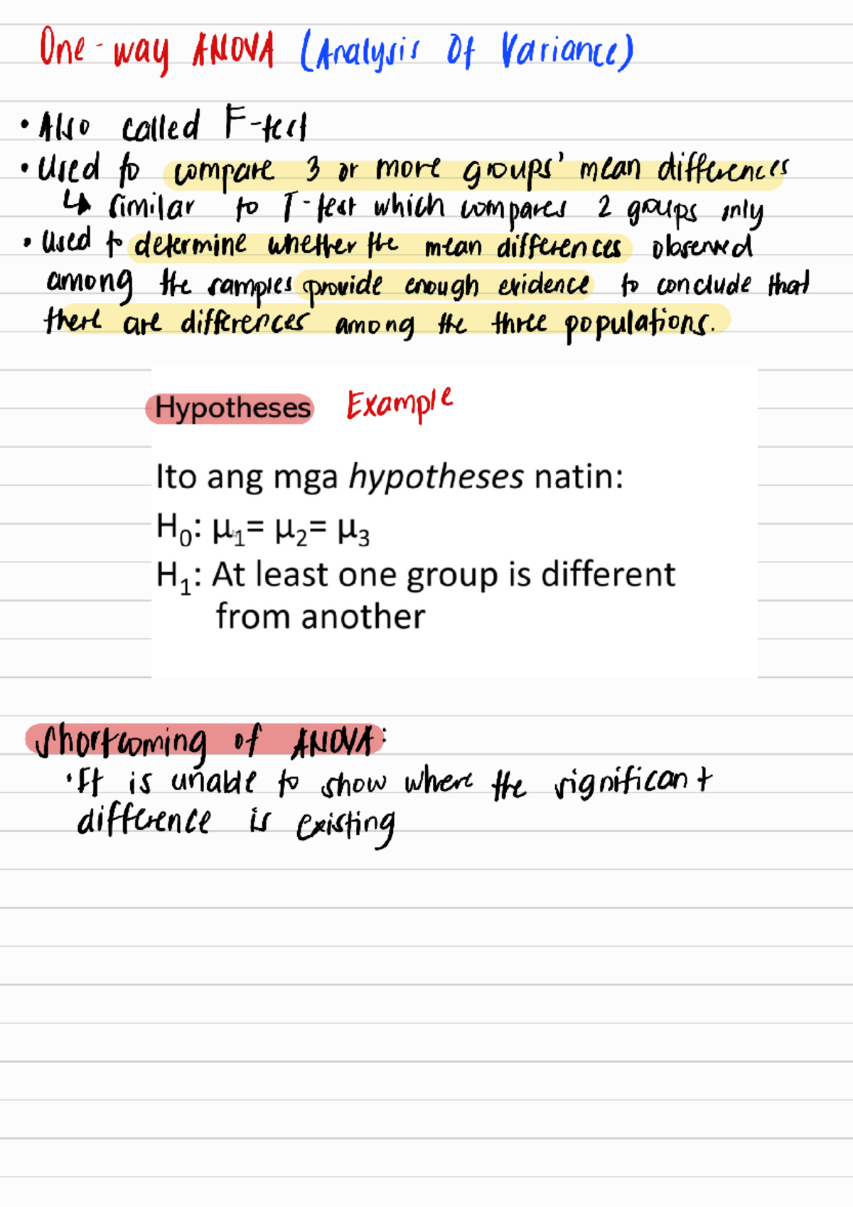 Anova 1 Way Analyzing Mean Differences In Psychological Stats Studocu