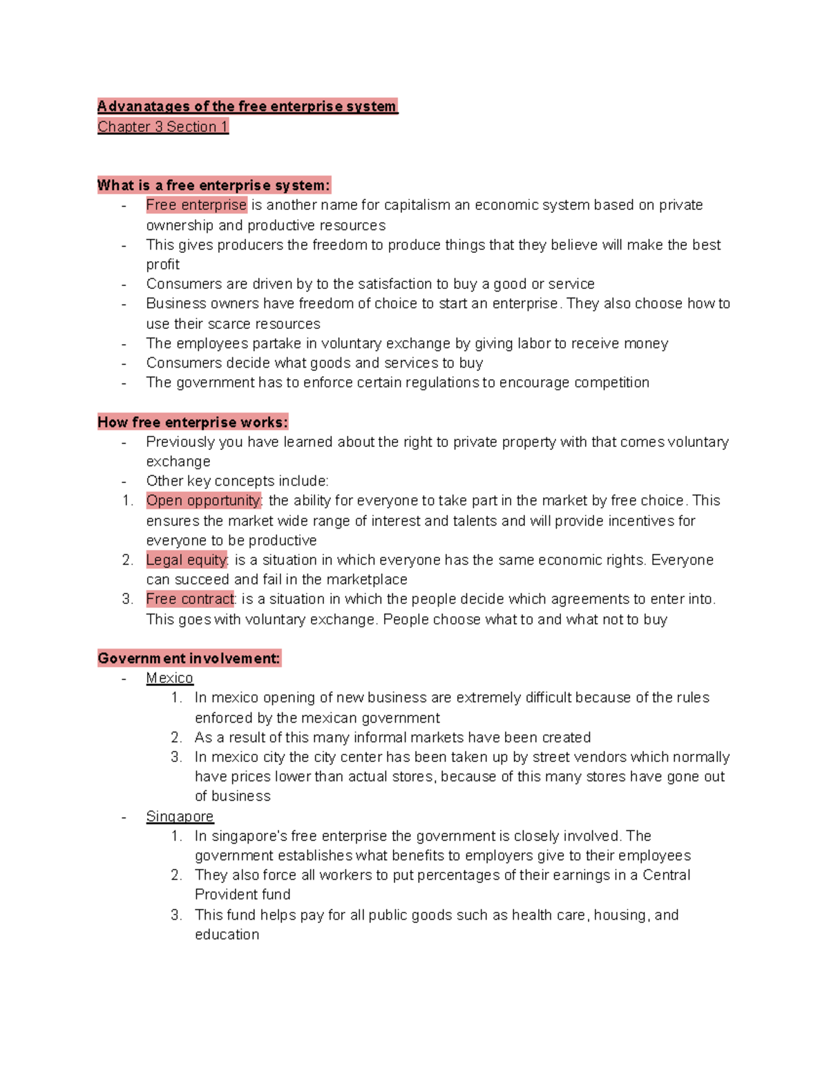 Economics Chapter 3: Advantages of the Free Enterprise System - Studocu