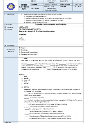 E8 Quarter 4 Lesson 1(DAY 1- FEB. 17,2025) - 1 GRADE 8 DAILY LESSON ...