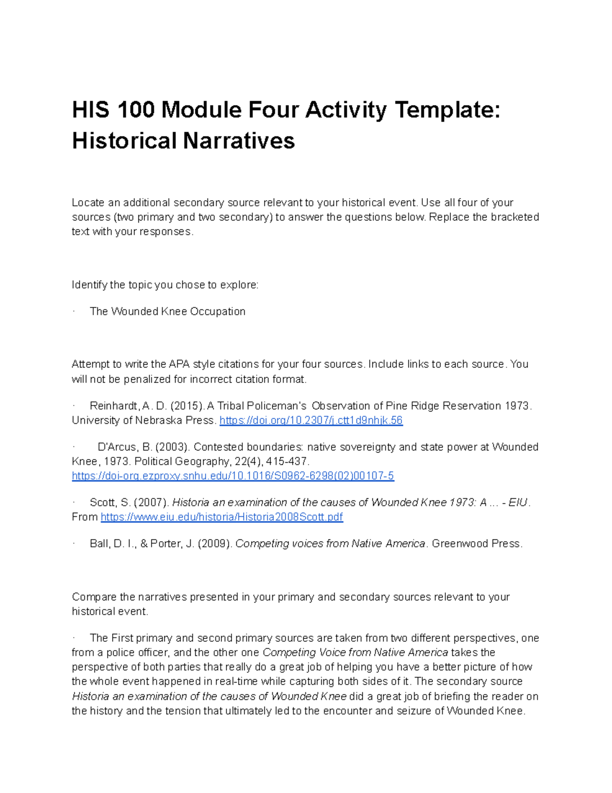HIS 100 Module Four Activity: Analyzing Historical Narratives on ...